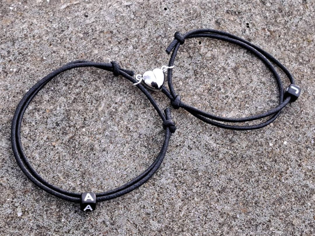 Couples Heart Magnet Bracelets, Matching Bracelets, Personalised ...