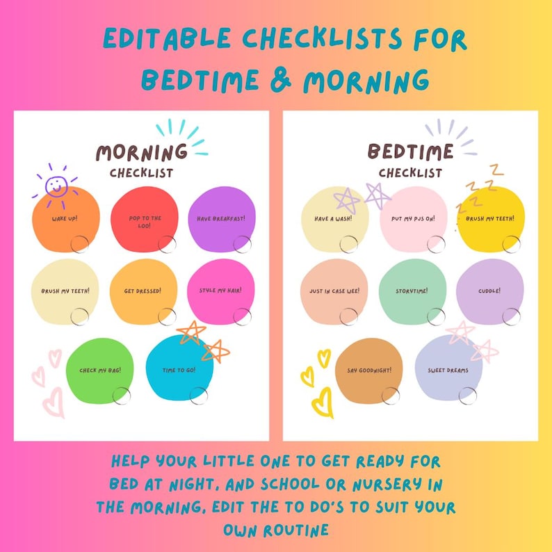 Morning and Bedtime Checklist for Kids, Editable Checklist, Routine ...