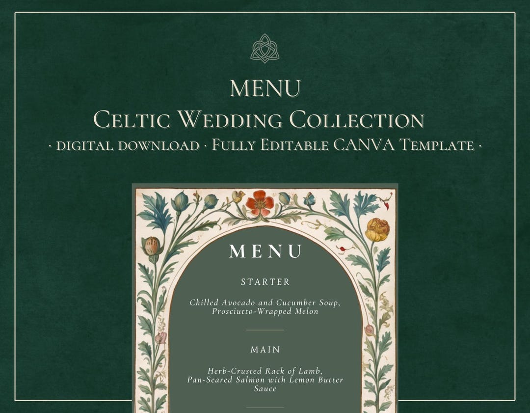 Irish Wedding Menu Celtic Wedding Dinner Menu Template Elven Wedding ...