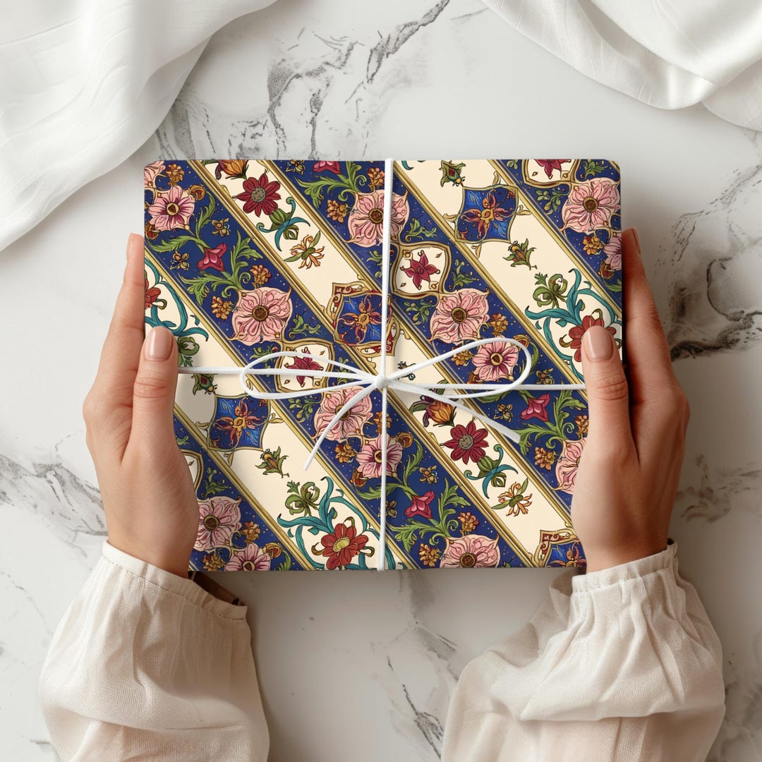 Medieval Wrapping Paper Illuminated Manuscript Gift Wrap Botanical ...