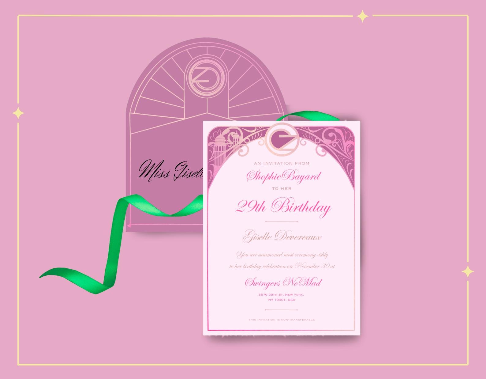 WICKED Glinda Birthday Invitation Emerald City Pink Invite Wizard of Oz ...