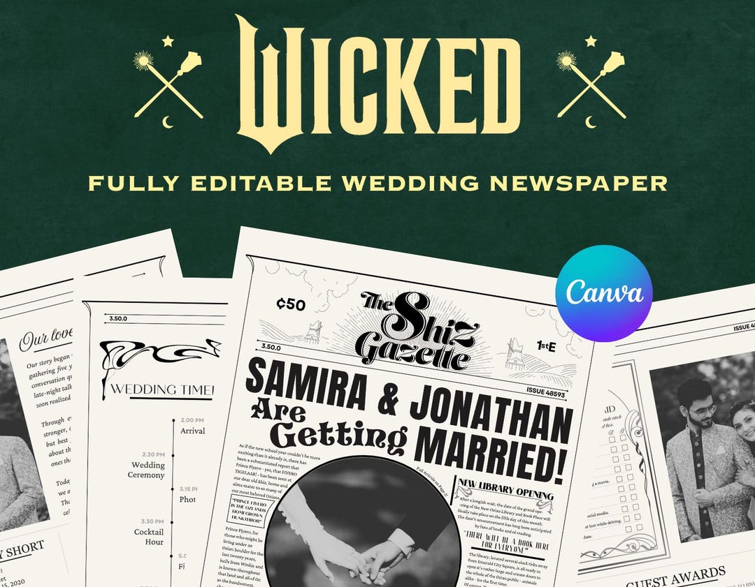Wedding Newspaper Template, WICKED SHIZ Custom Newspaper, Elphaba ...