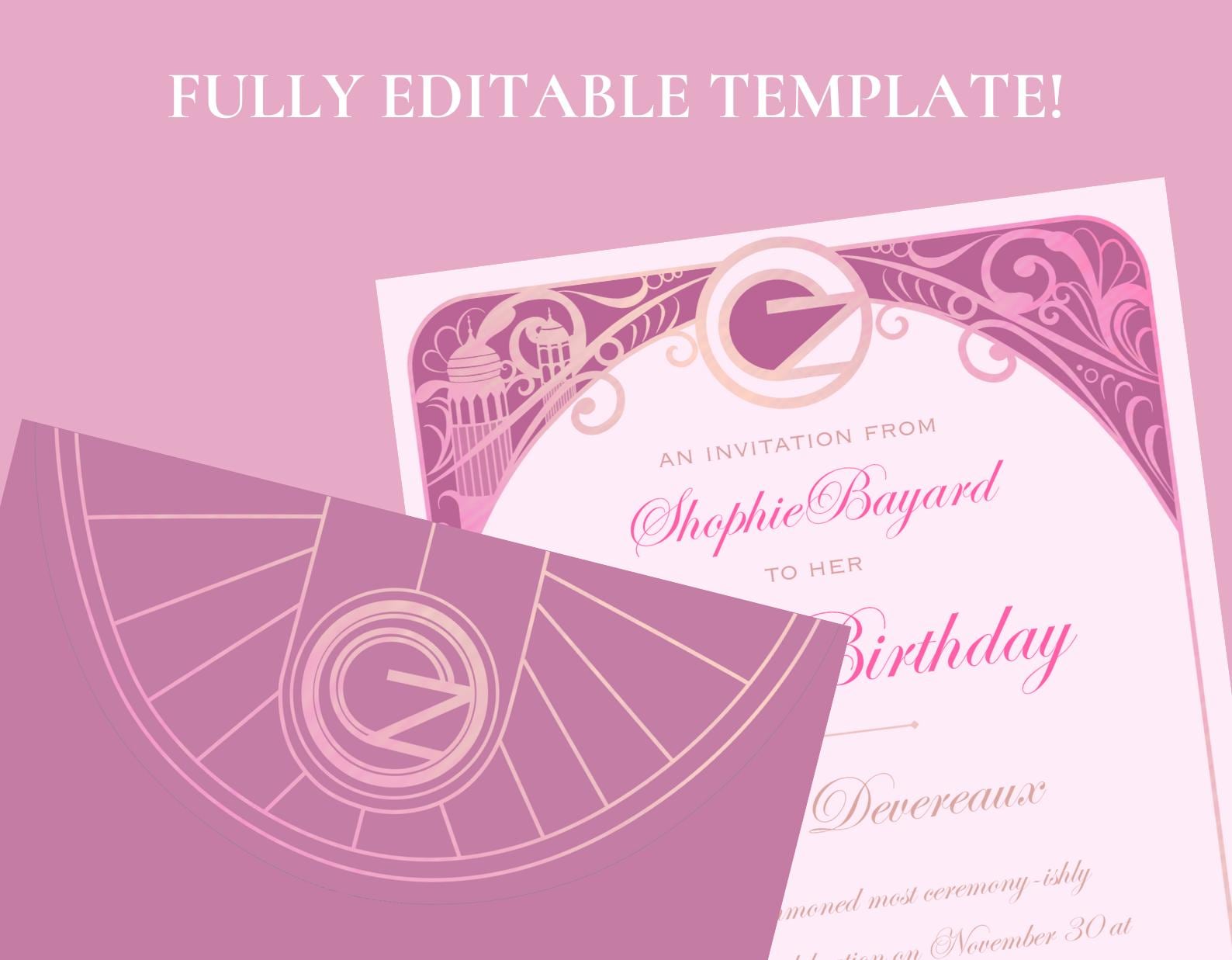 WICKED Glinda Birthday Invitation Emerald City Pink Invite Wizard of Oz ...