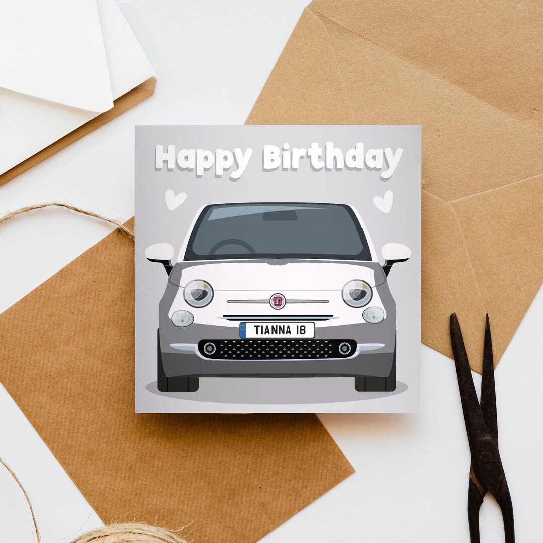 Personalised Fiat 500 Birthday Card Personalised Card Fiat 500 License ...
