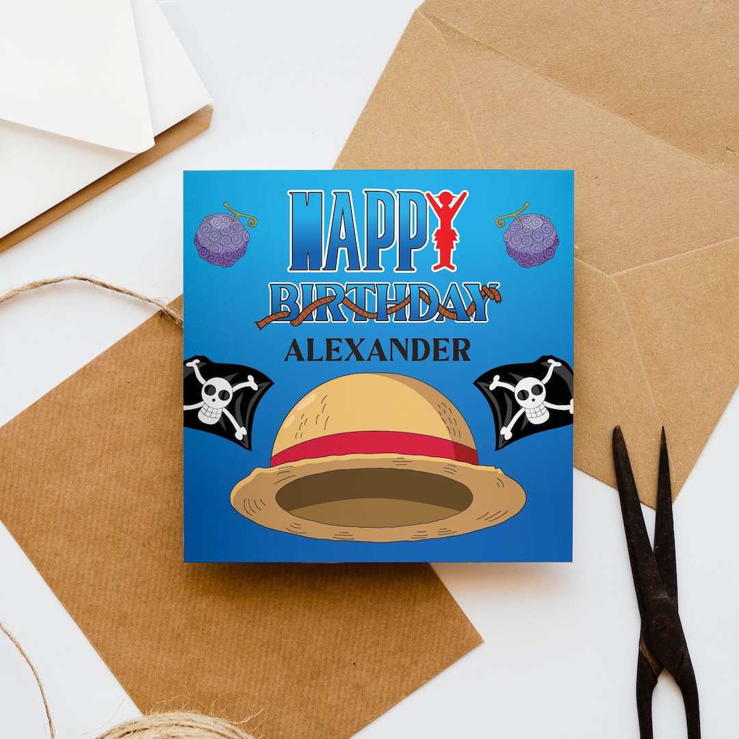 Personalised One Piece Anime Birthday Card Luffy Straw Hat One Piece ...