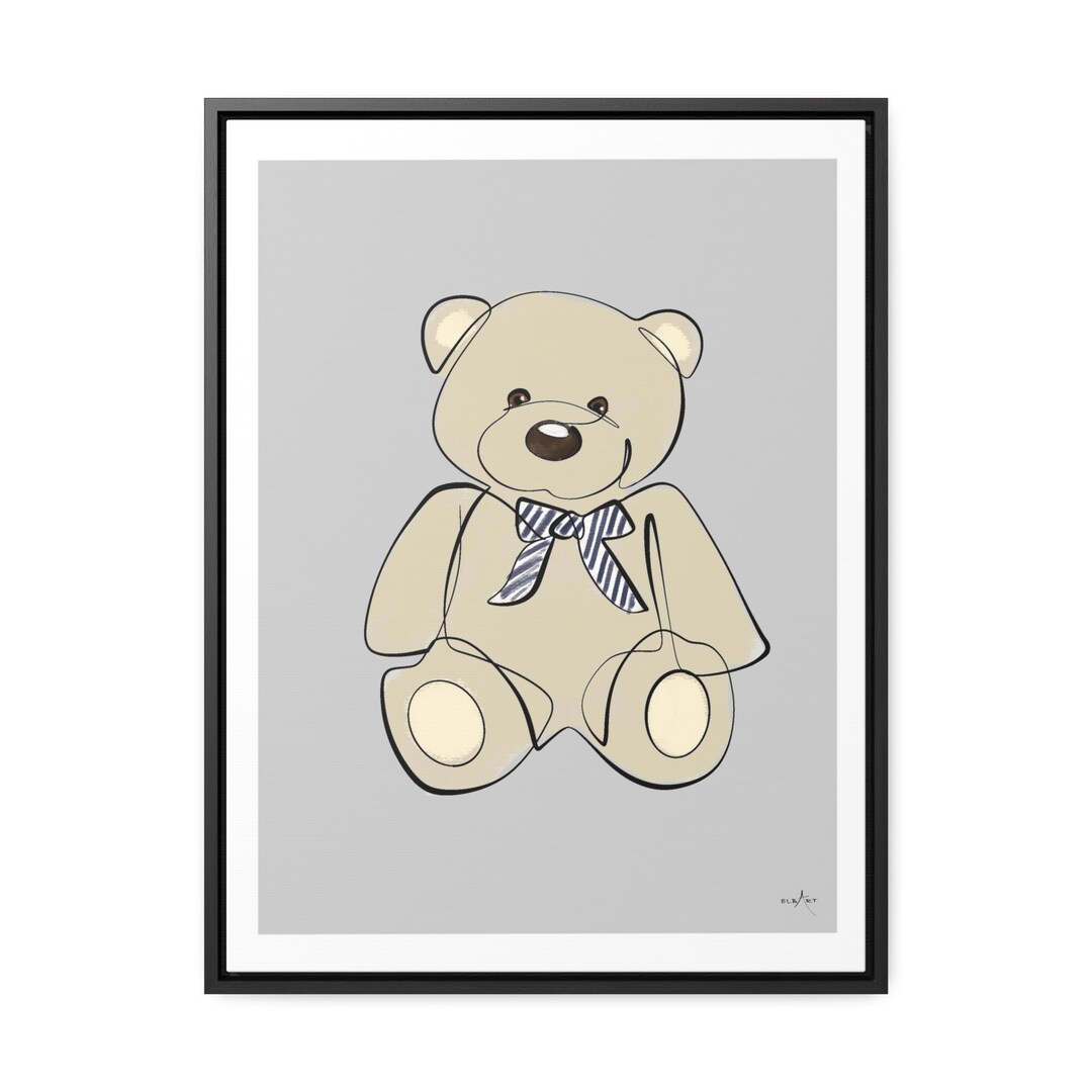 Teddy Bear Canvas Wrap: Vertical Frame, One Line Art for Kids, Nursery ...