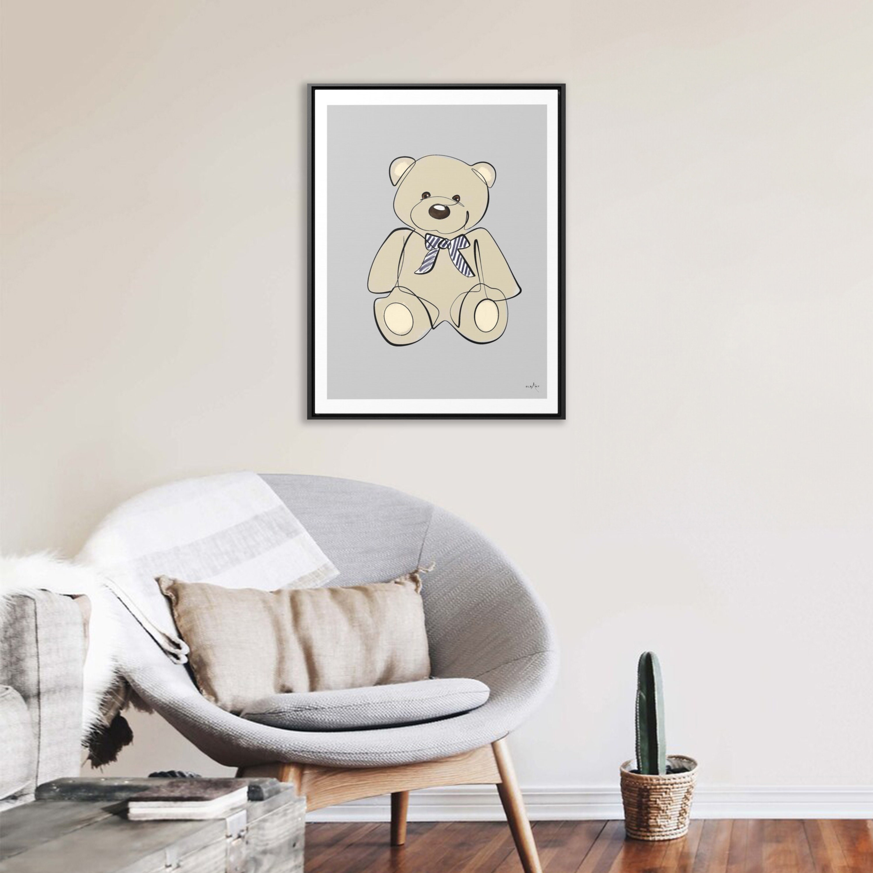 Teddy Bear Canvas Wrap: Vertical Frame, One Line Art for Kids, Nursery ...