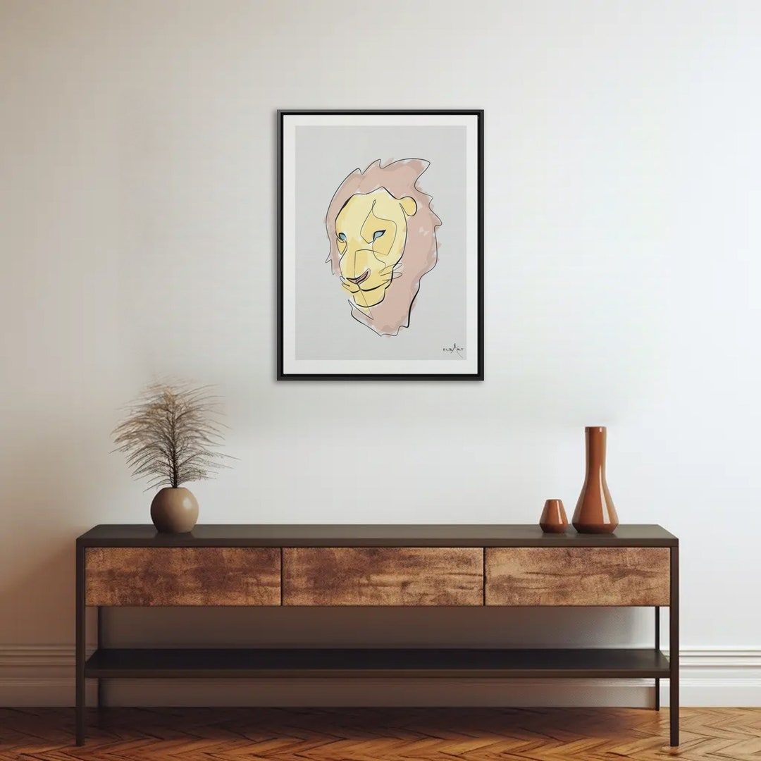 Lion King on Canvas Wall Art , Vertical Frame With One Line Art Drawing ...