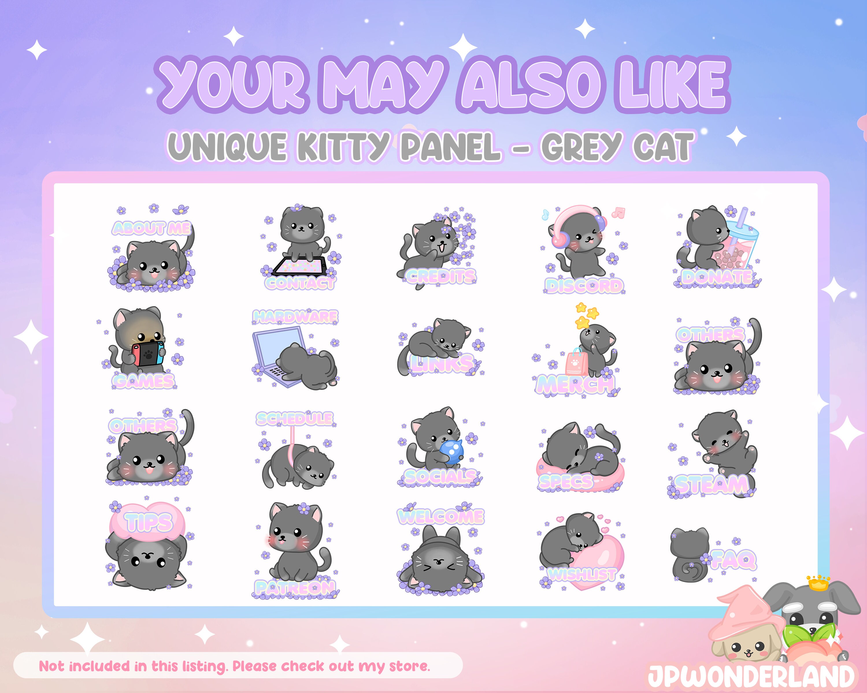Grey Cat / Kitty Twitch Emotes / Twitch Overlay / Stream Emote ...