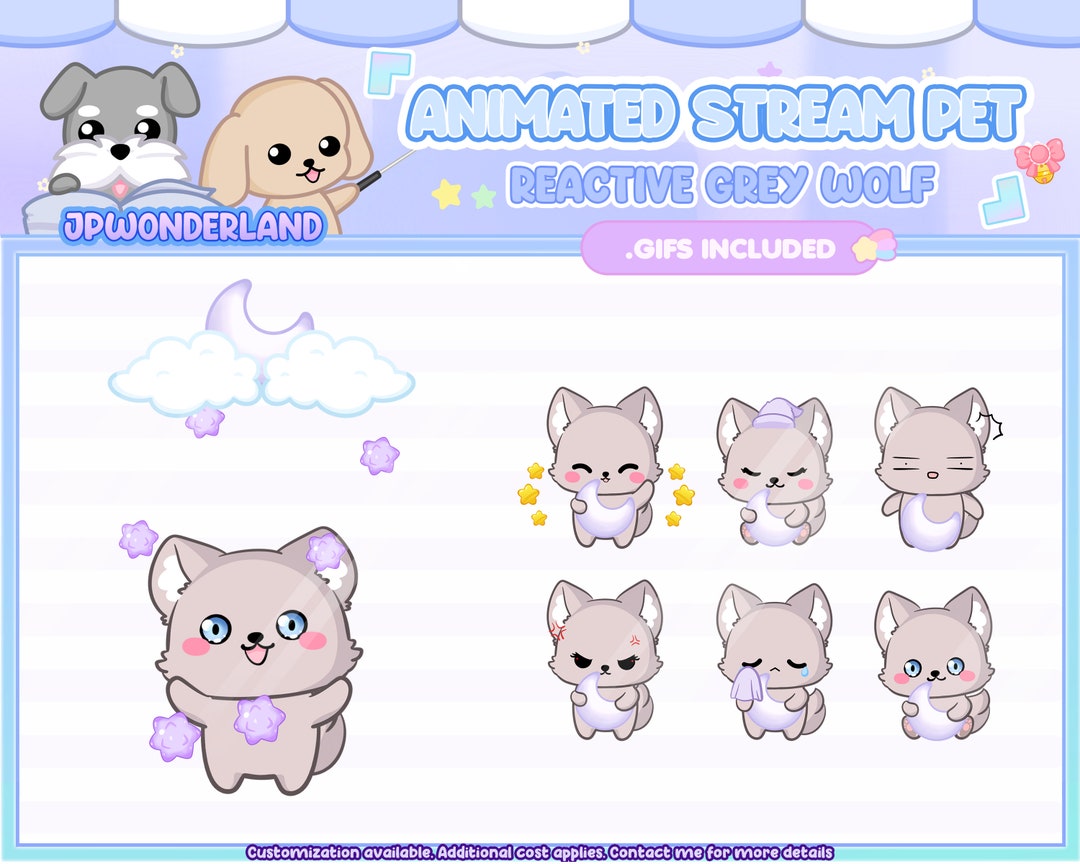 Cute Animated Grey Wolf Stream Pet With 11 Expressions, Reacts to ...