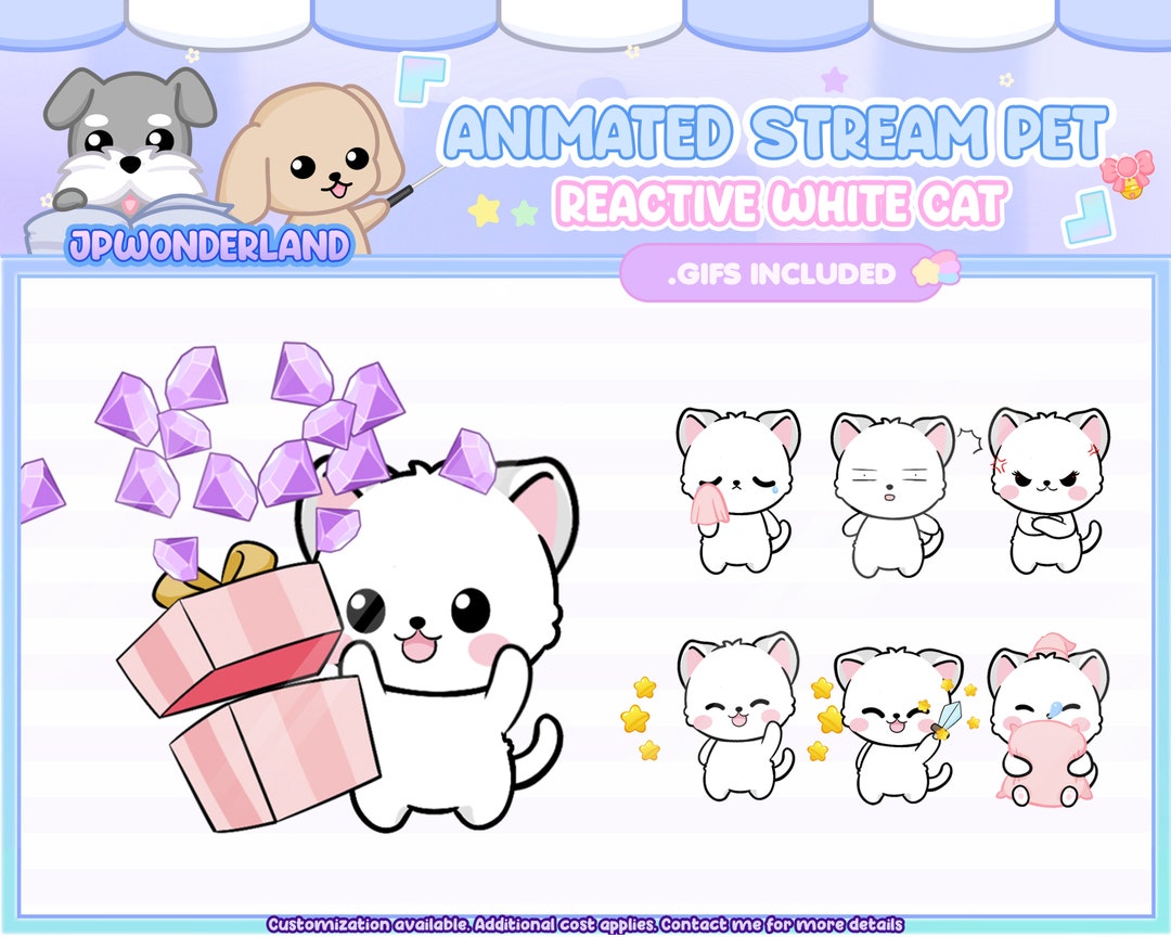Cute Animated White Cat Stream Pet With 11 Expressions, Reacts to ...