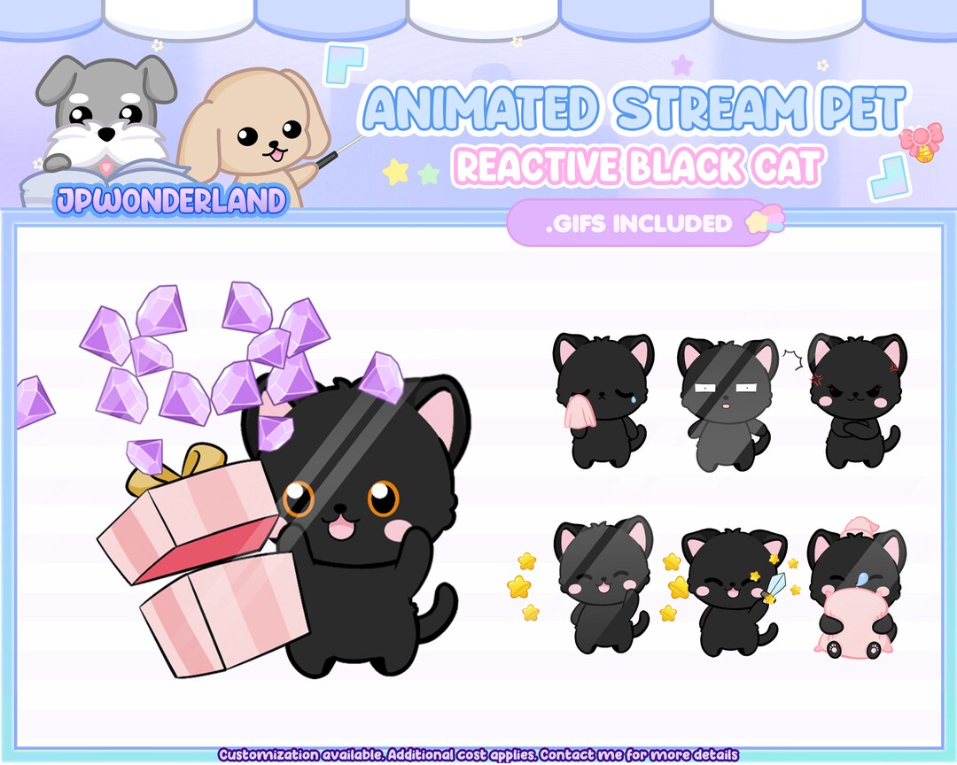 Cute Animated Black Cat Stream Pet With 11 Expressions, Reacts to ...