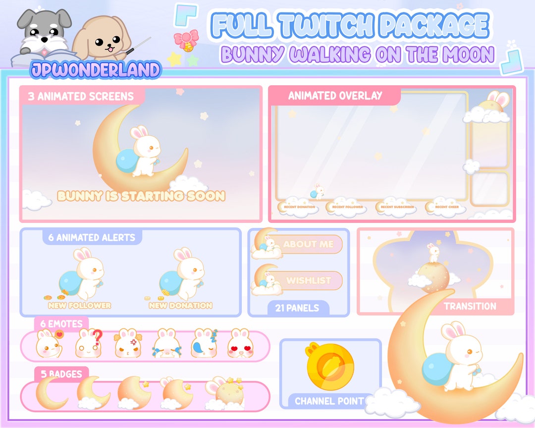 Animated Cute Bunny Walking on the Moon Full Stream Bundle Package for ...