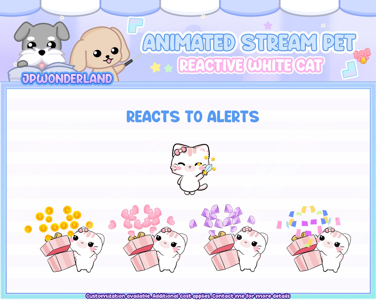 Cute Animated White Cat Stream Pet With 11 Expressions, Reacts to ...