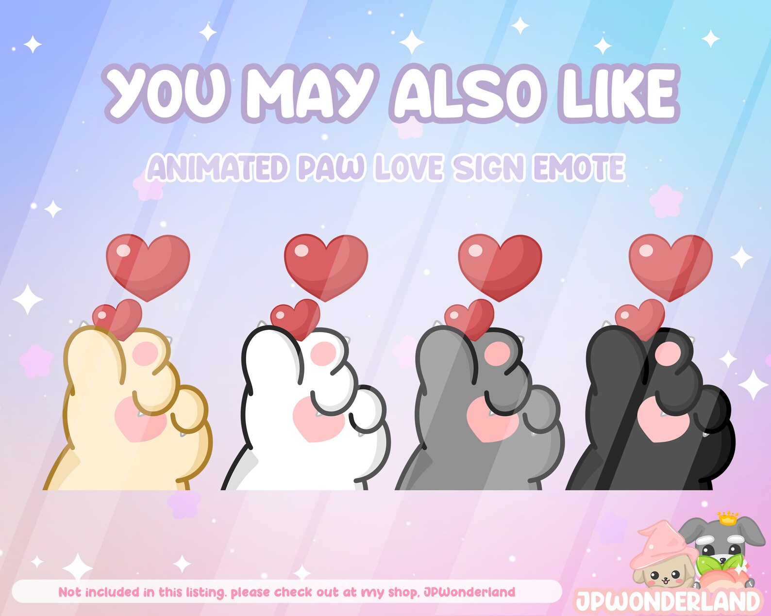 Animated Paw Hand Love Sign Twitch Emote (grey) - Animal Paw/ Cat/ Dog ...