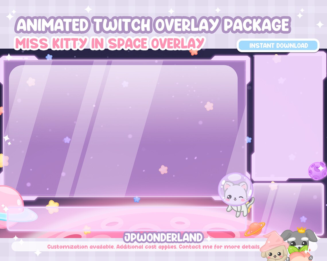 Animated Twitch Overlay Full Package - Kitty in Space - Overlay, Panels ...