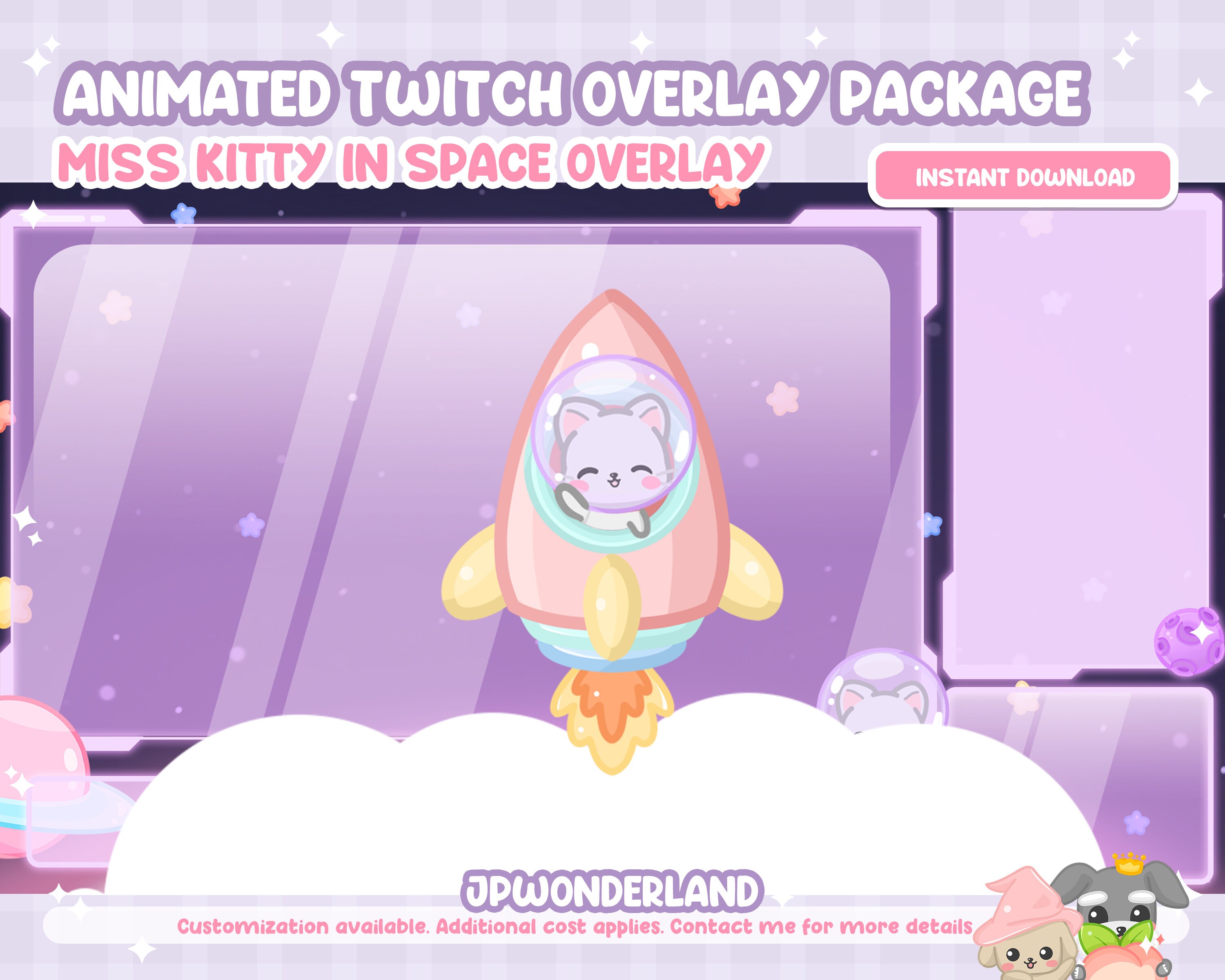 Animated Twitch Overlay Full Package - Kitty in Space - Overlay, Panels ...
