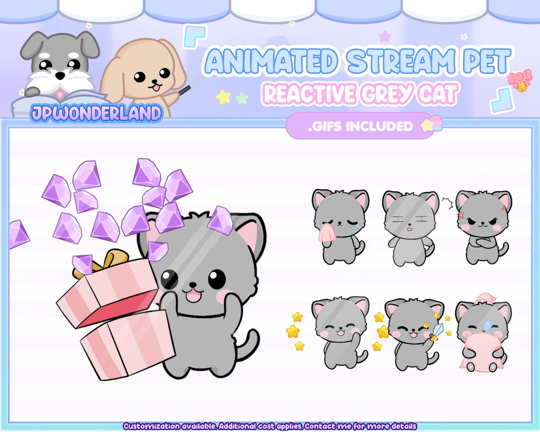 Cute Animated Grey Cat Stream Pet With 11 Expressions, Reacts to ...