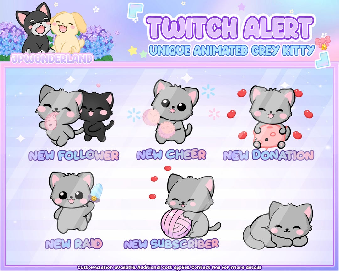 Unique Animated Twitch Alert Bundle - Cute Grey Kitty / Cat Twitch ...