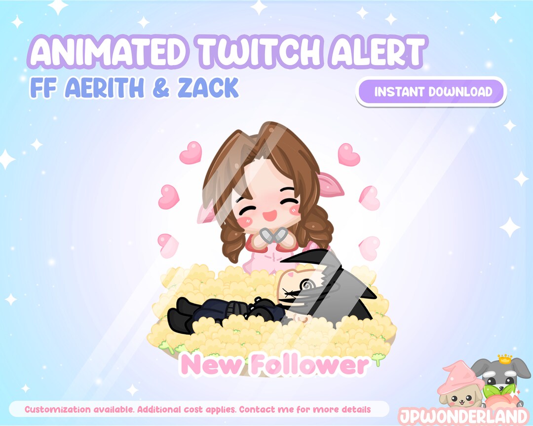 Animated Twitch New Follower Alert - FF7 Zack & Aerith/ FF7 Kawaii ...