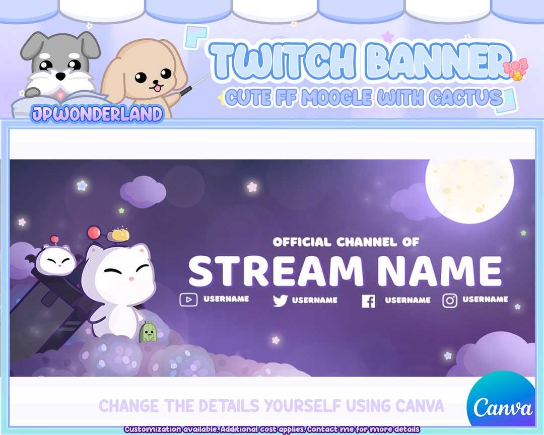 Custom Twitch Banner - Cute Ff Moogle With Cactus - Kawaii Moogle ...