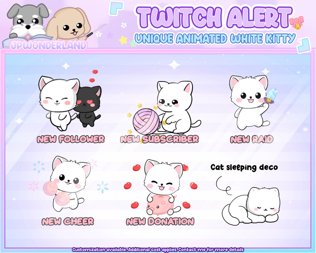 Unique Animated Twitch Alert Bundle - Cute White Kitty / Cat Twitch ...