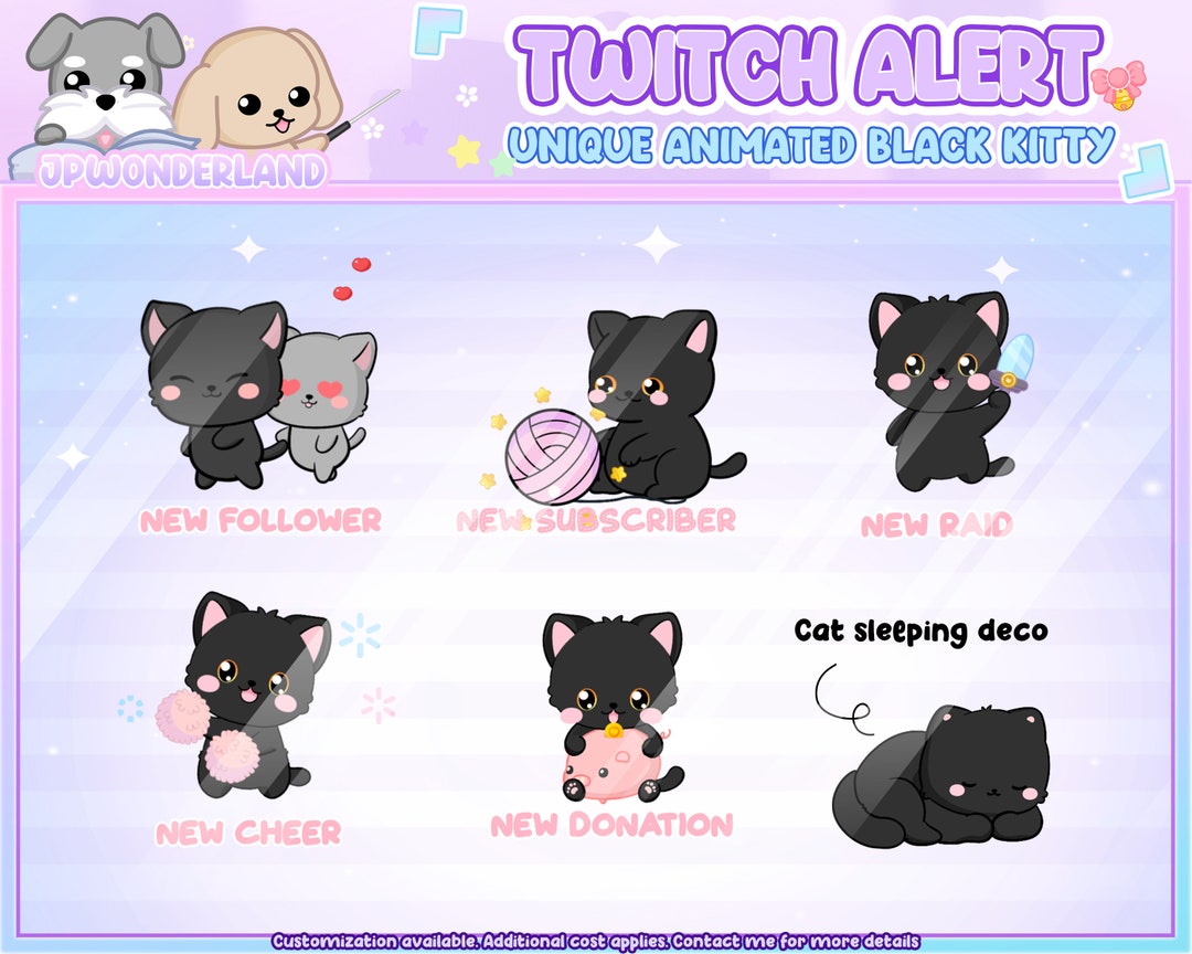 Unique Animated Twitch Alert Bundle - Black Kitty / Cat Twitch Alerts ...