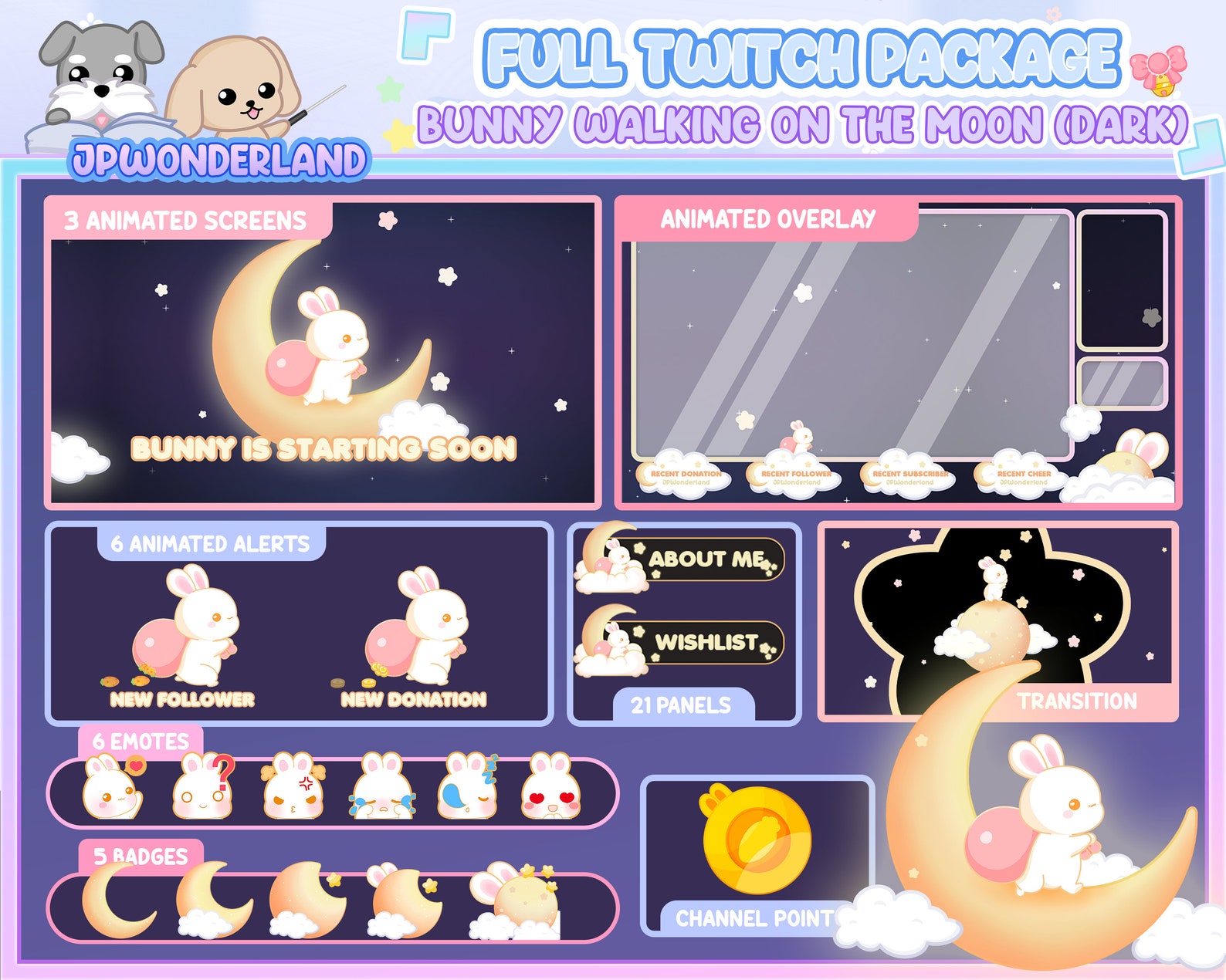 Animated Cute Bunny Walking on the Moon (dark) Full Stream Bundle ...