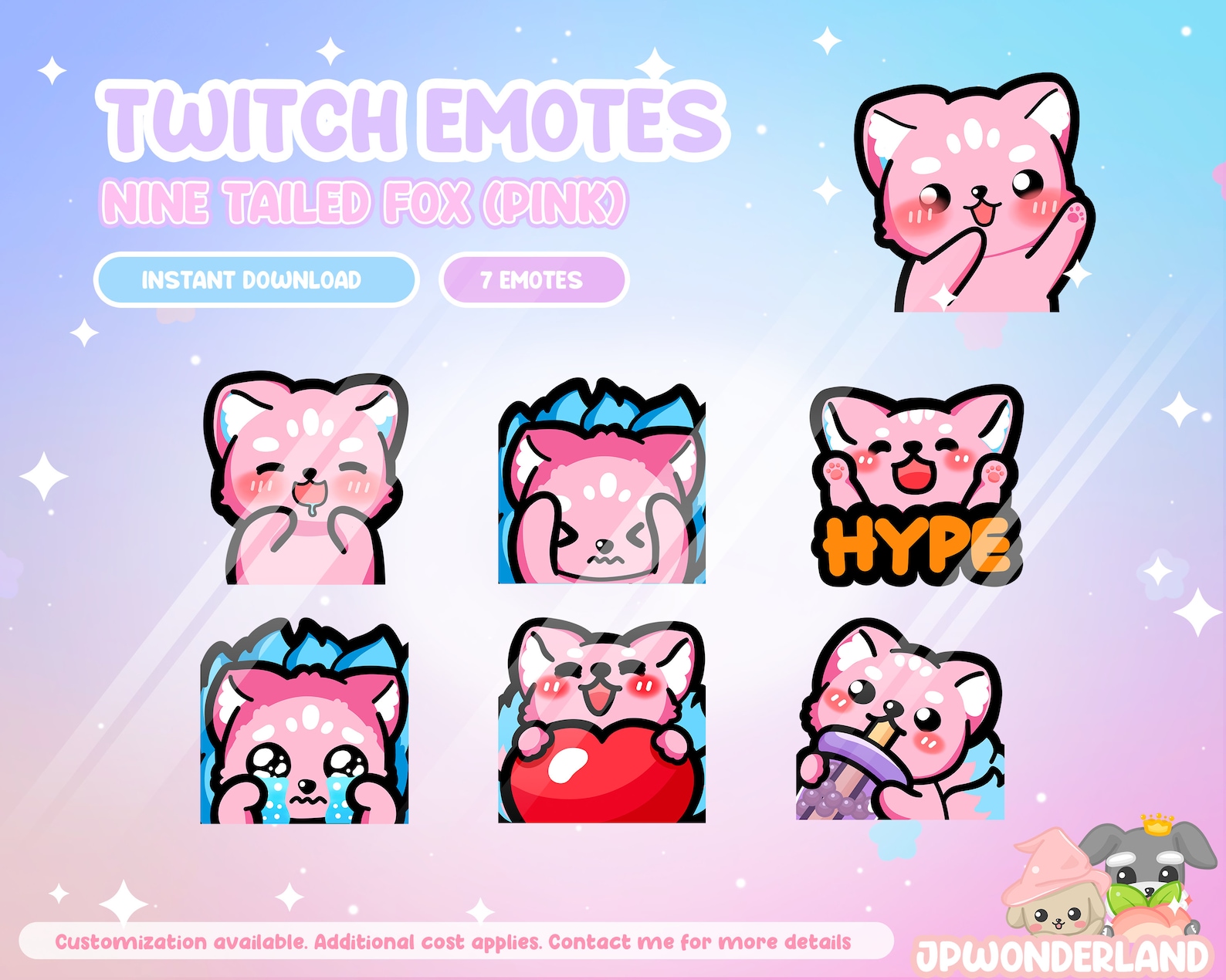Cute Nine Tailed Fox Twitch Emotes (pink) / Kumiho Twitch Alert ...