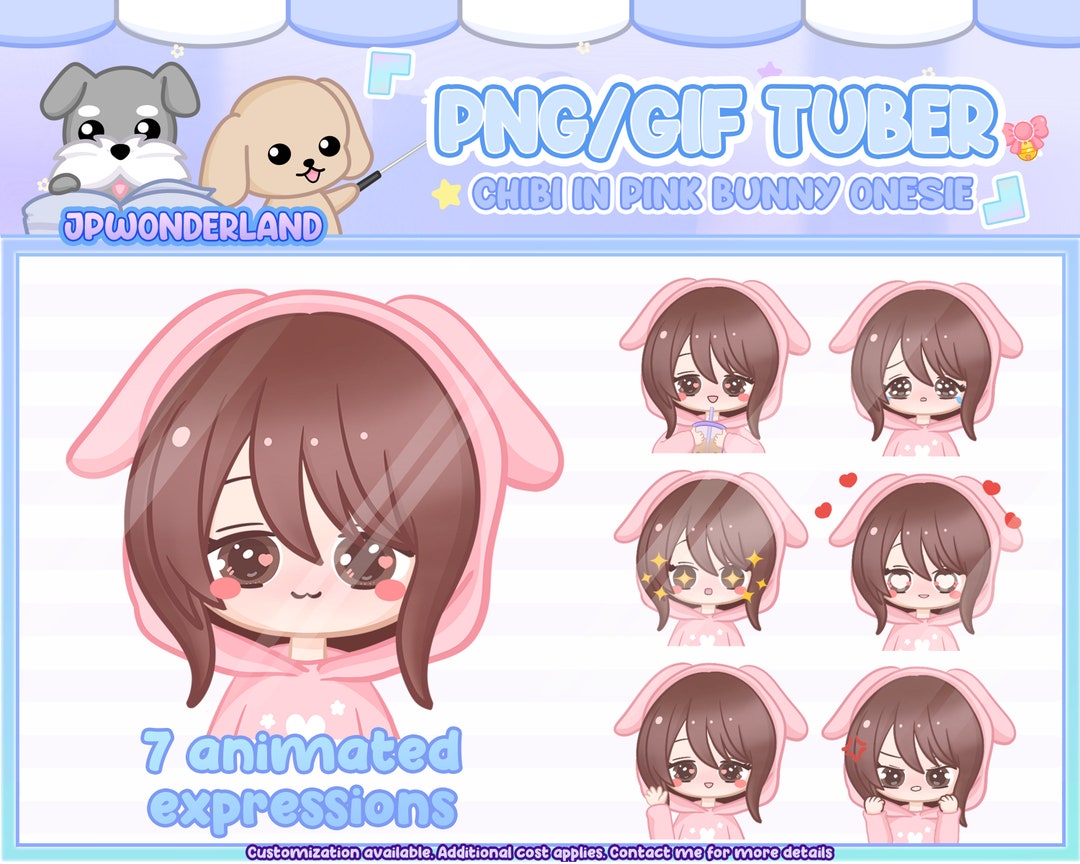 Cute Bunny Onesie Chibi Pngtuber / PNG GIF Tuber / Animated Girl ...