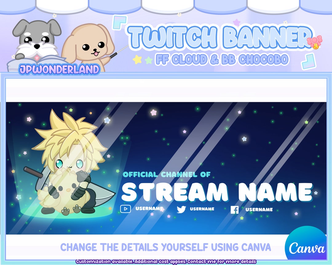 Custom Twitch Banner - Chibi FF Cloud With BB Chocobo - Kawaii Bird ...