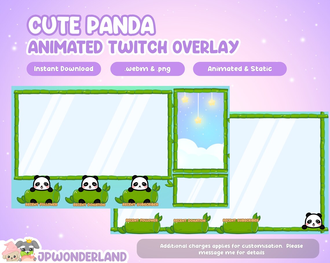 Animated Cute Panda Twitch Overlay Compatible With Streamlabs | Etsy