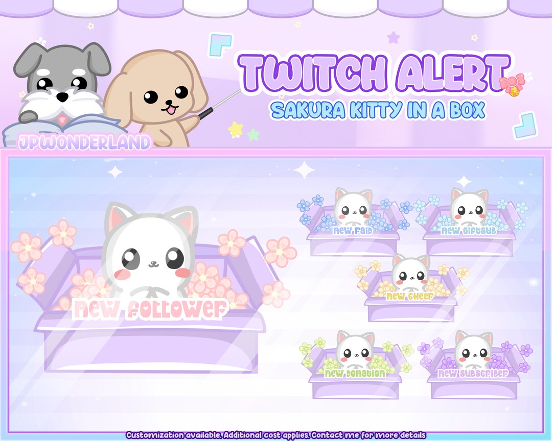 ANIMATED Kitty Twitch Alerts - White Cat in Lavender Box With Sakura ...