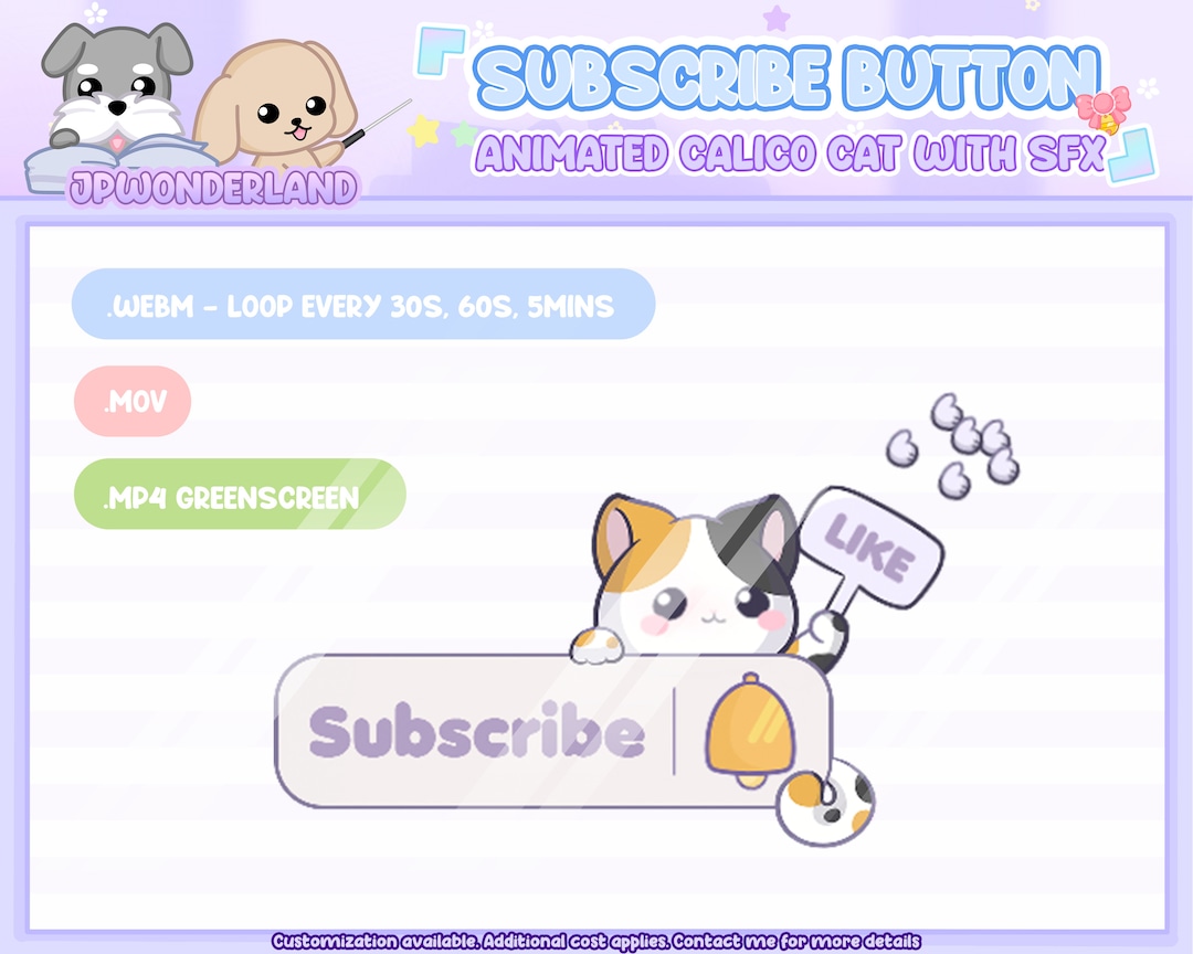 Animated Calico Cat Streaming Subscribe Button Overlay W SFX / Stream ...