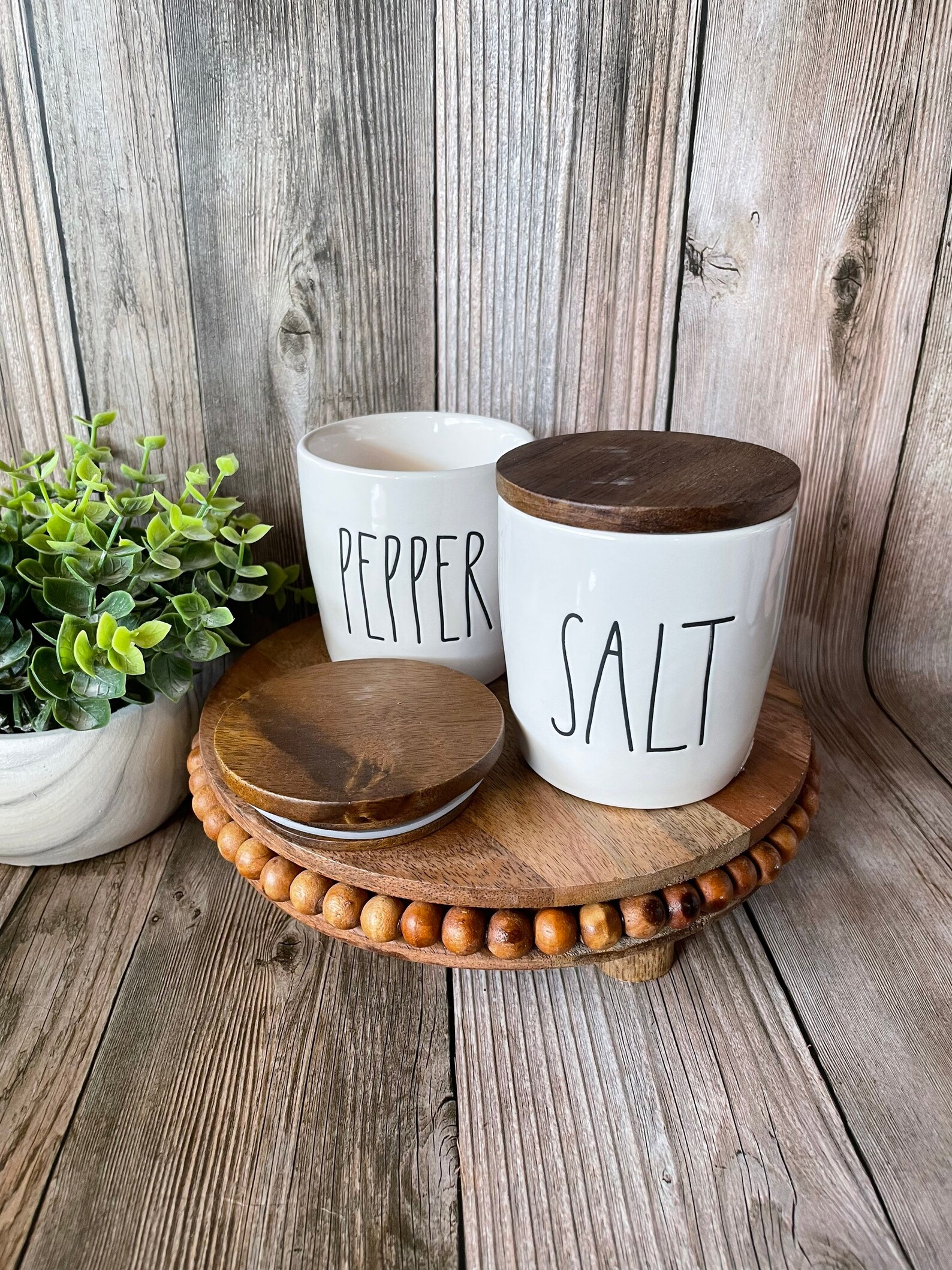 Farm House Salt and Pepper Cellar - Ceramic Cellar With Wooden Lid ...