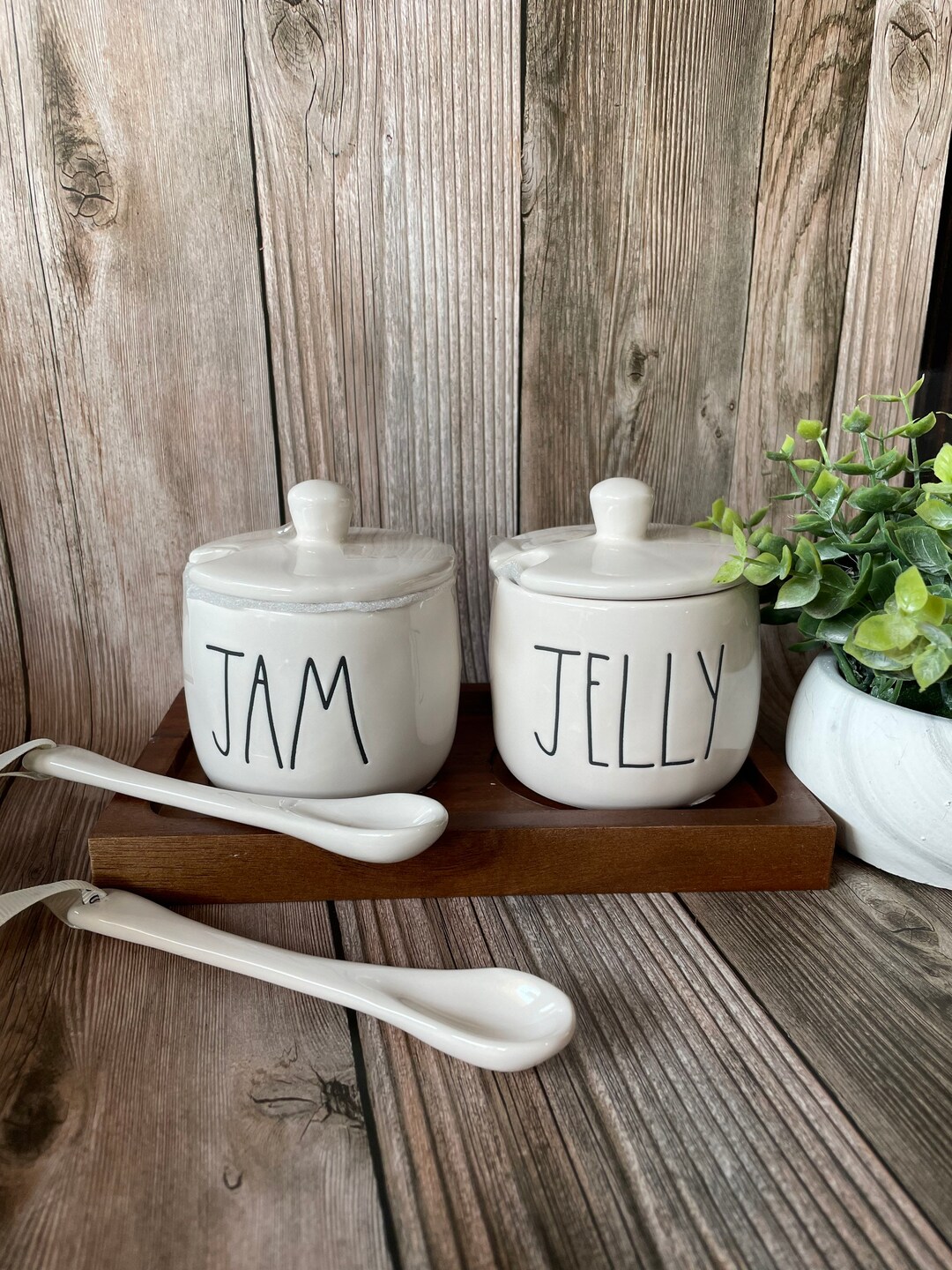 Ceramic Jam and Jelly Holder - Condiment Tray - Ceramic - Wooden Tray ...