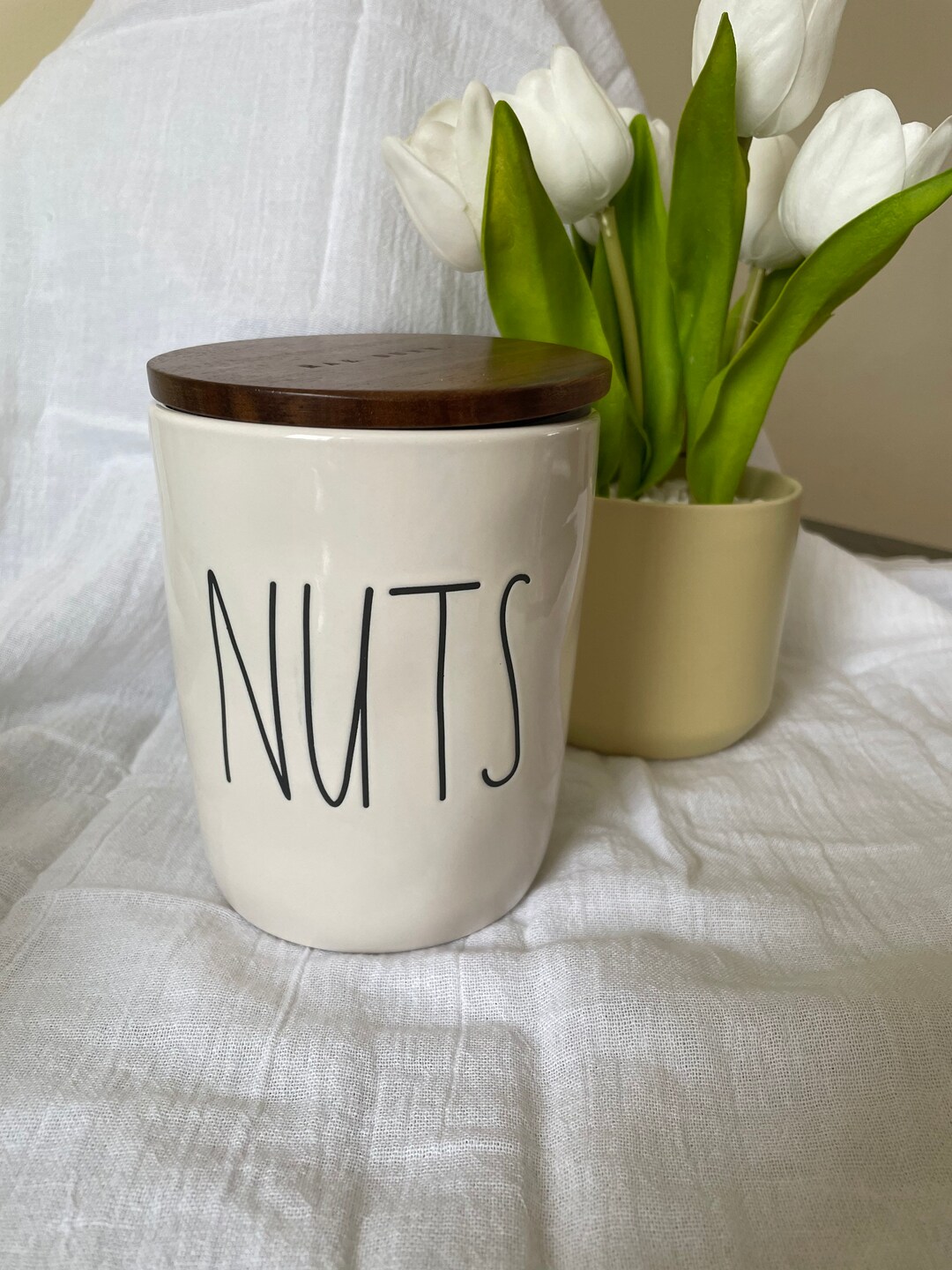 Farm House Nuts Canister - NUTS Cellar - Wooden Lid - Ceramic ...