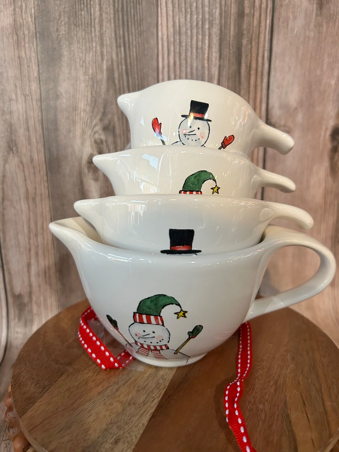 Ceramic Measuring Cups - One Half Third Quarter - Snowman Ceramic ...