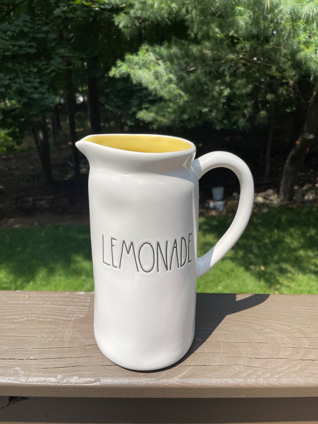 Farm House Lemonade Pitcher - White Ceramic Pitcher - Yellow Interior ...