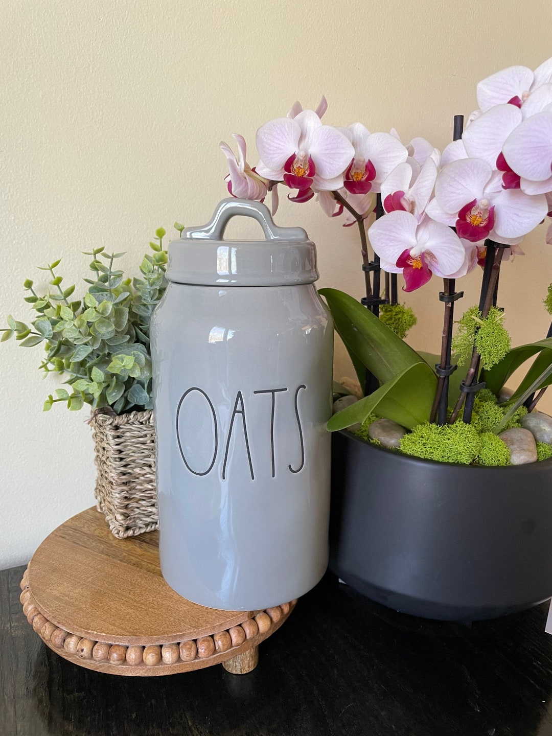 Farm House Oats Canister - Gray Oats Canister - Tall Canister ...