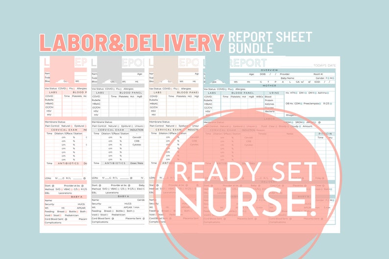 L&D Nurse Report Sheet Bundle, 4 Colors, Nurse Brain Sheet, RN Nursing ...