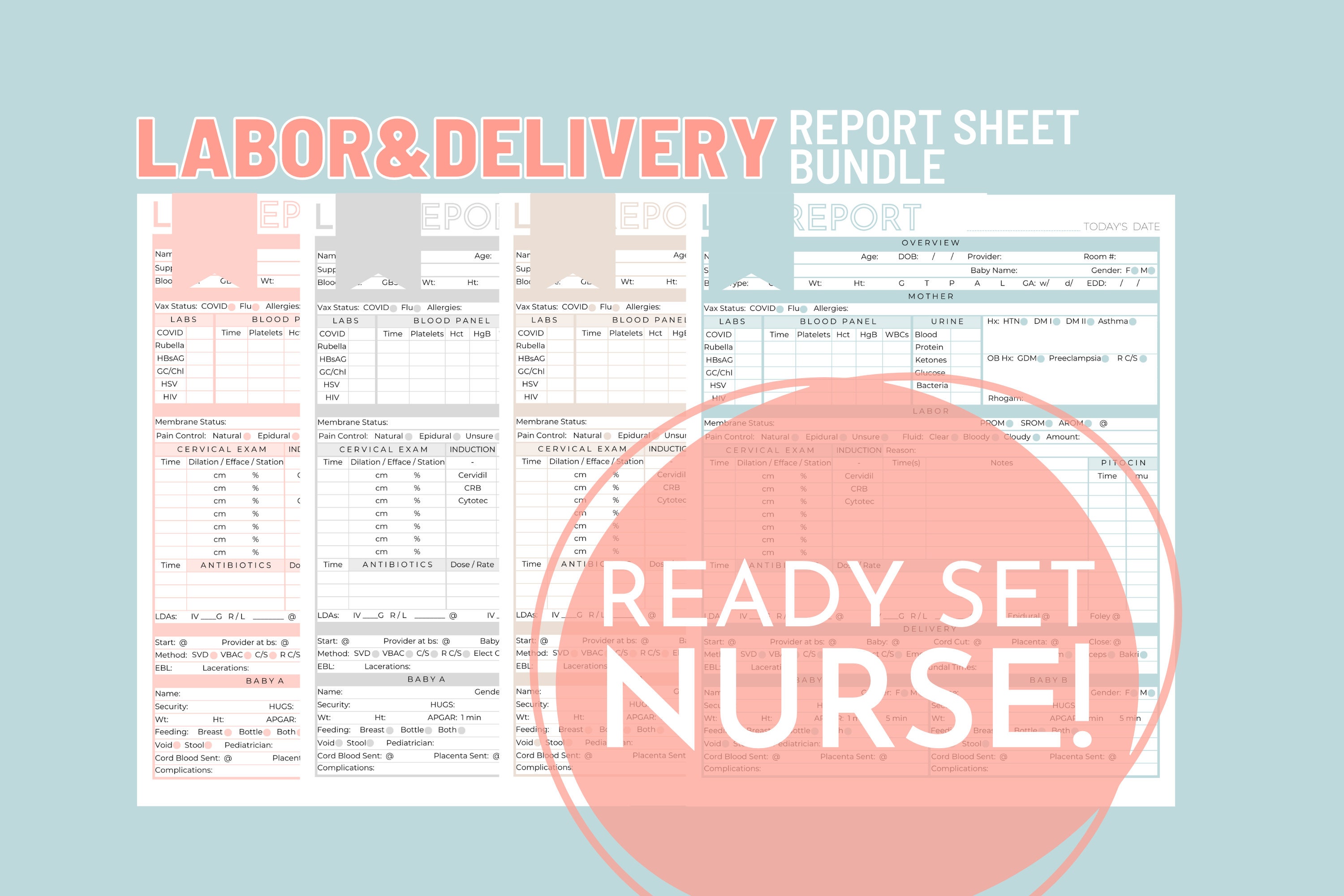 L&D Nurse Report Sheet Bundle, 4 Colors, Nurse Brain Sheet, RN Nursing ...