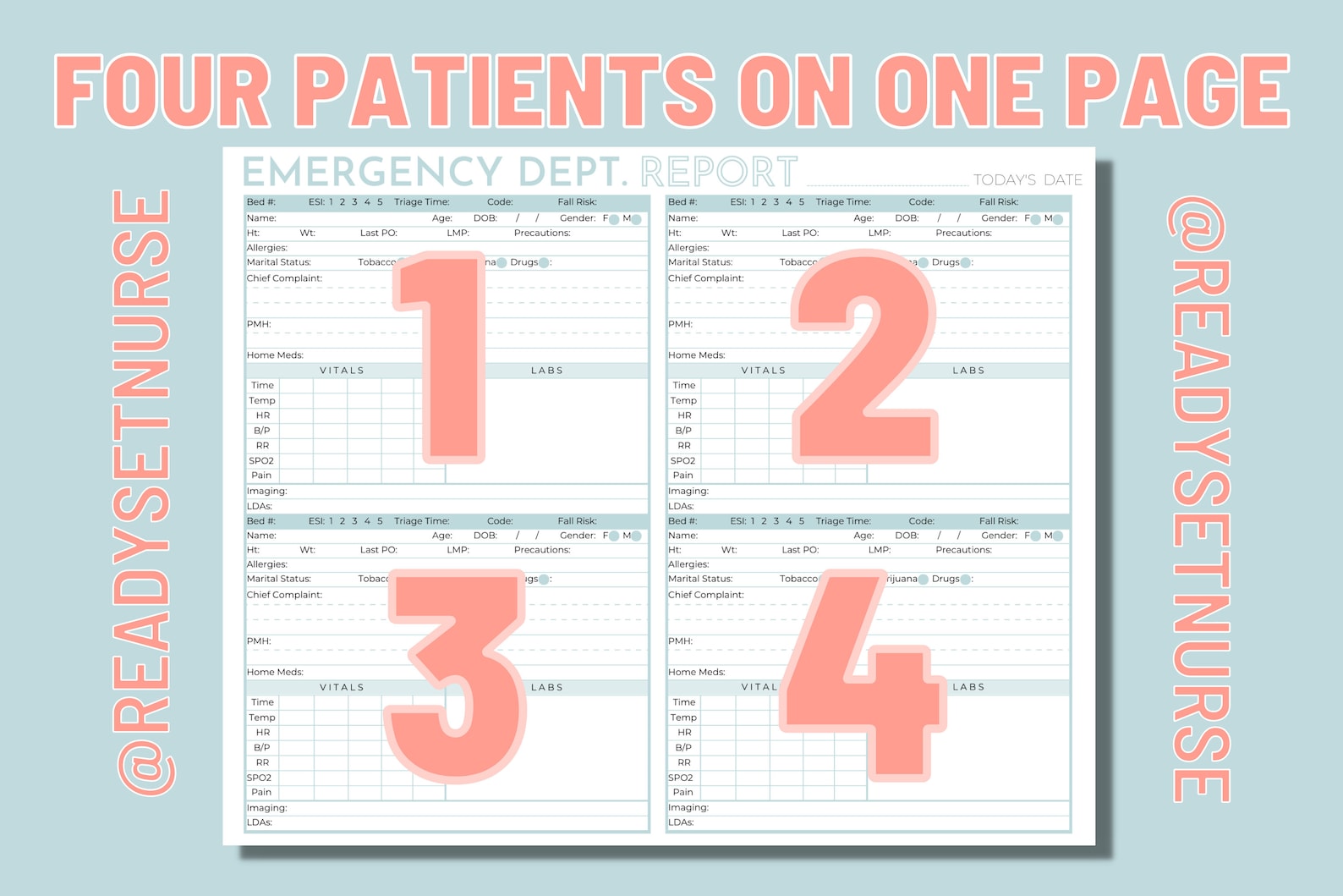 Emergency Department Nurse Report Sheet Bundle, 4 Colors, Nurse Brain ...