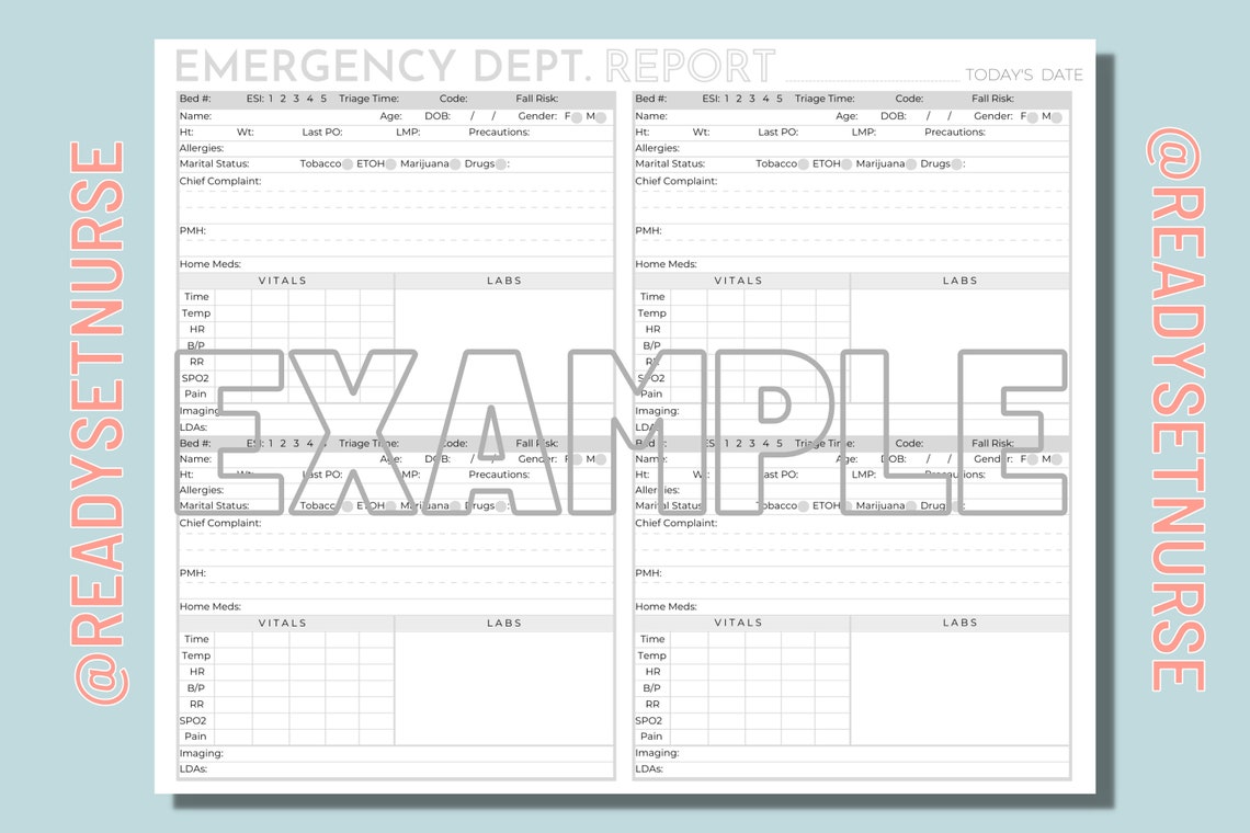 Emergency Department Nurse Report Sheet Bundle 4 Colors - Etsy