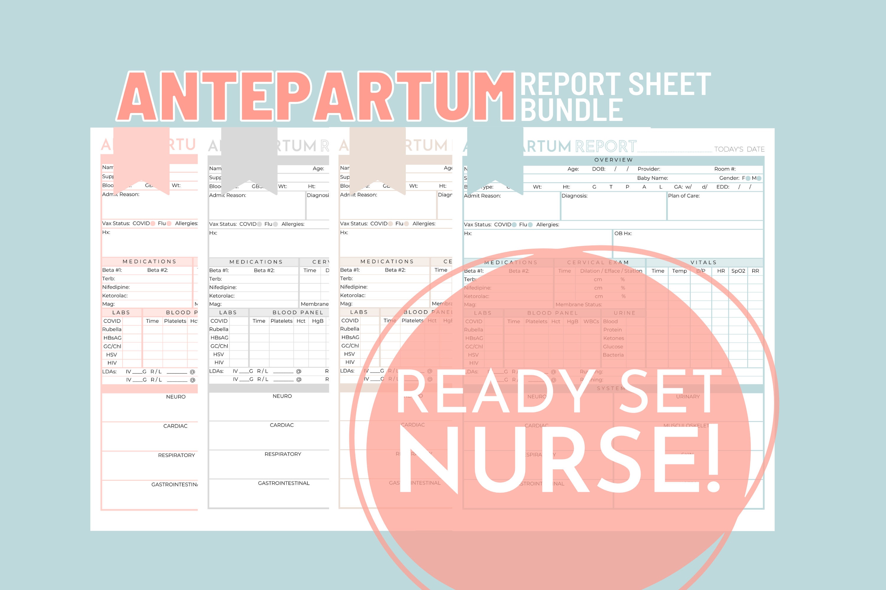 Antepartum Nurse Report Sheet Bundle, 4 Colors, Nurse Brain Sheet, RN ...