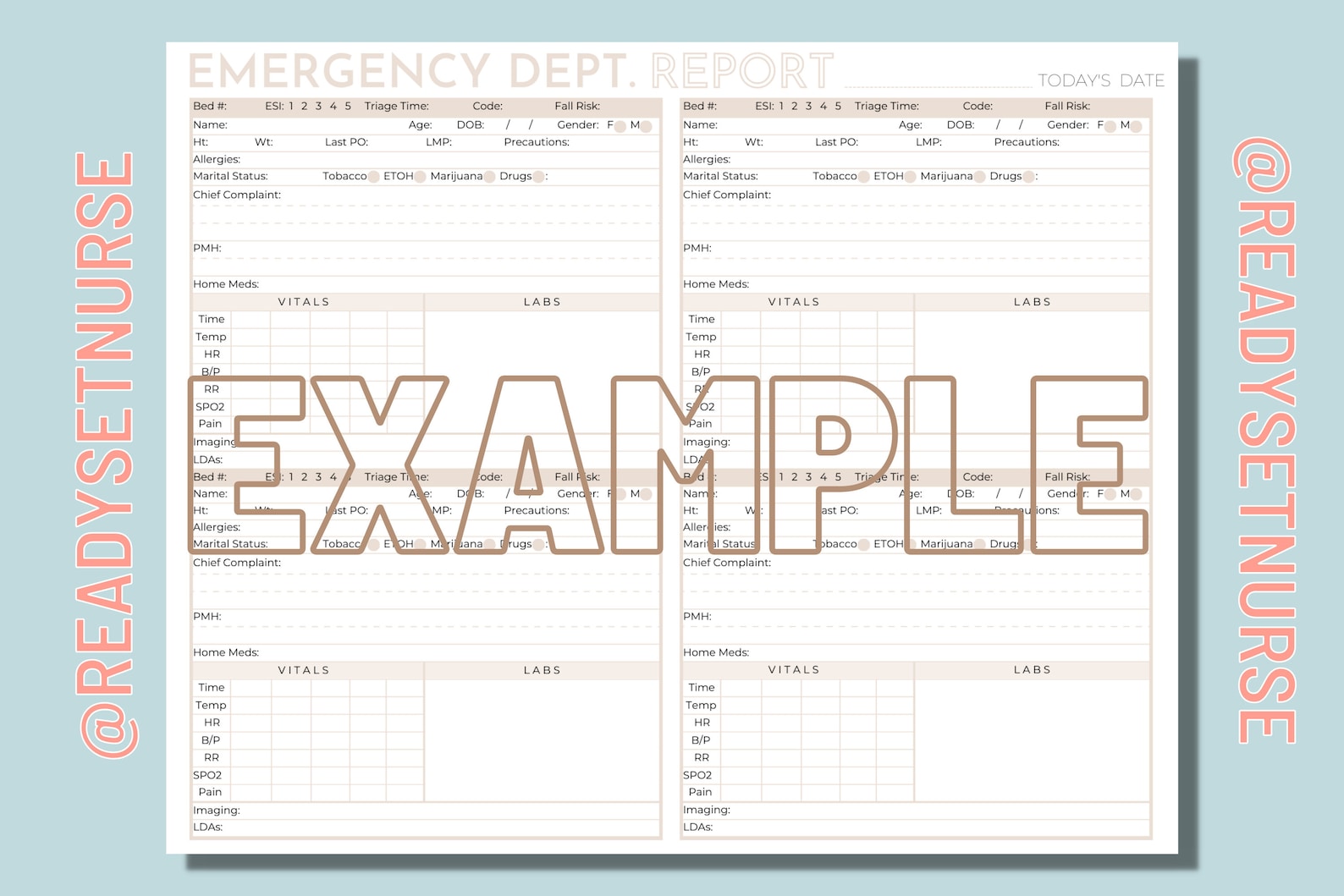Emergency Department Nurse Report Sheet Bundle, 4 Colors, Nurse Brain ...