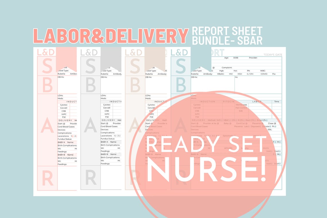 L&D Nurse SBAR Sheet Bundle, 4 Colors, Nurse Brain Sheet, Report Sheet ...