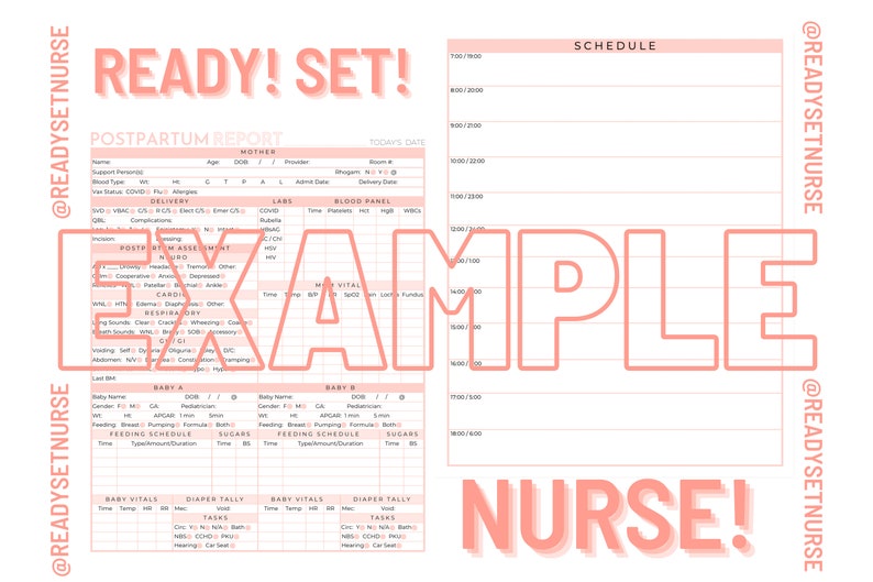 Mother Baby Nurse Report Sheet Bundle, 4 Colors, Nurse Brain Sheet, RN ...