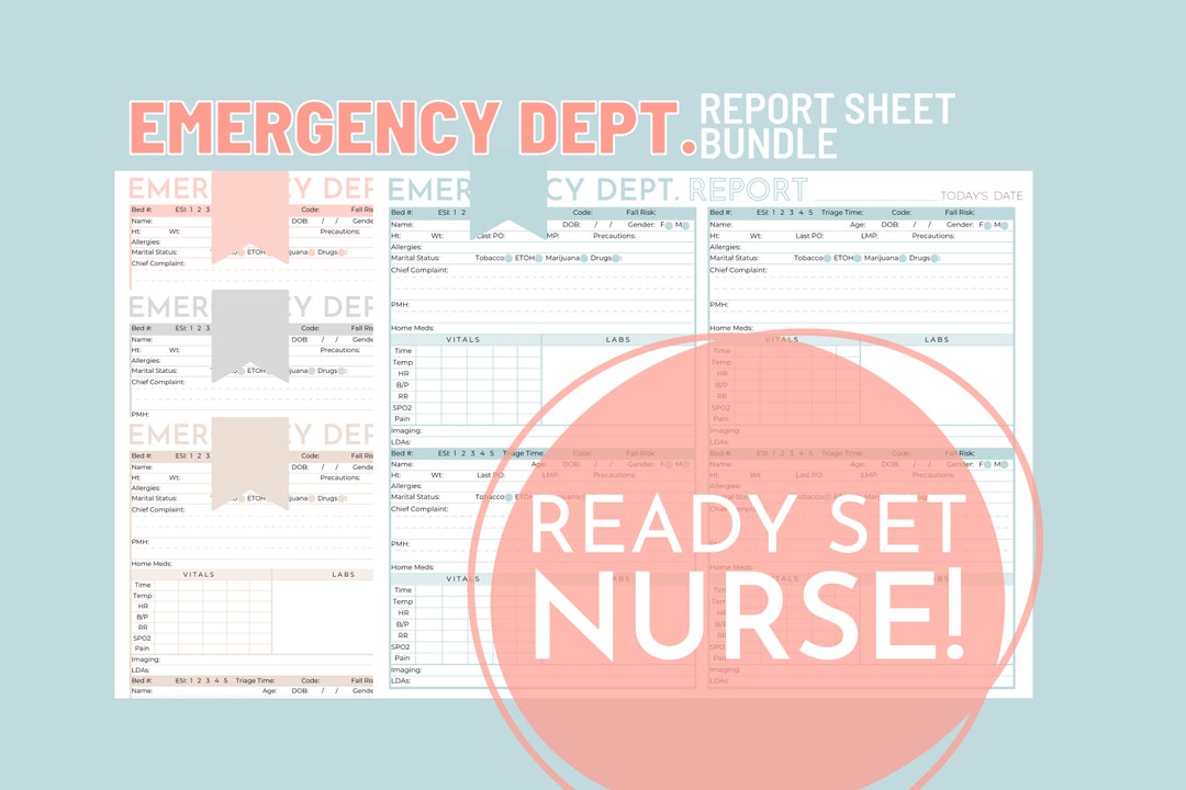Emergency Department Nurse Report Sheet Bundle, 4 Colors, Nurse Brain ...