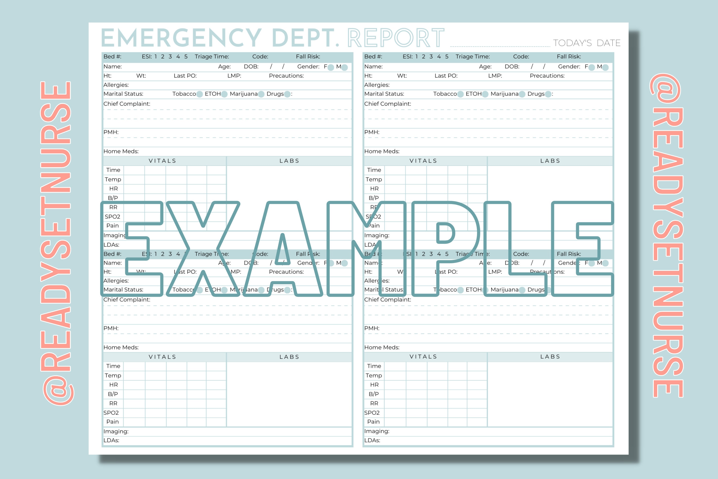 Emergency Department Nurse Report Sheet Bundle, 4 Colors, Nurse Brain ...